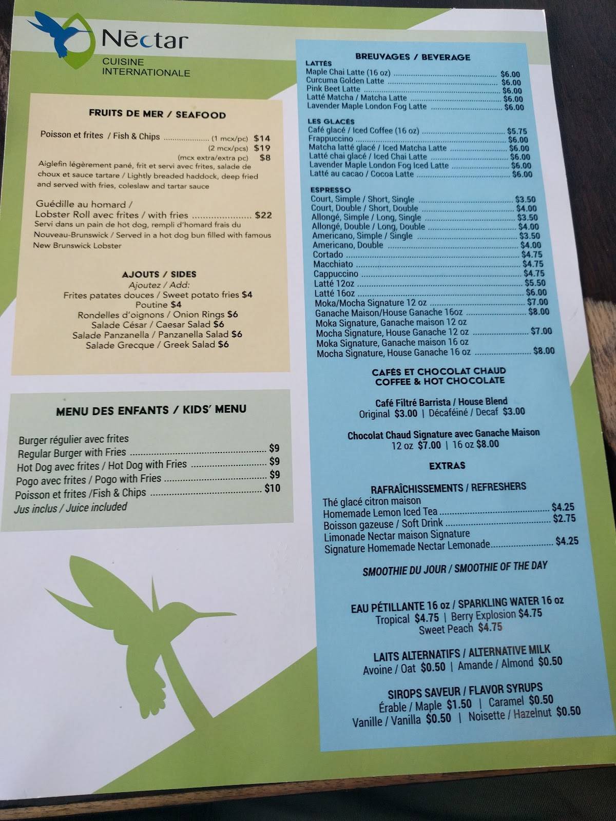 Menu at Nectar restaurant, Bathurst