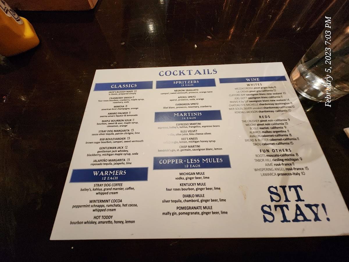 Menu at The Stray Dog Bar & Grill, New Buffalo