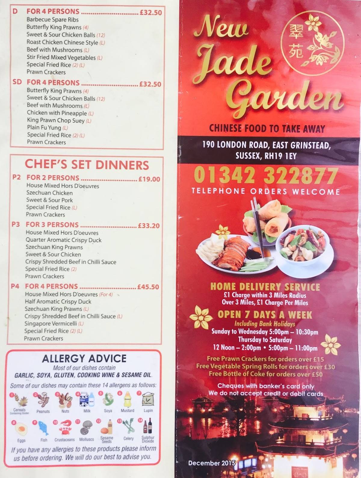 Menu at New Jade Garden fast food, East Grinstead