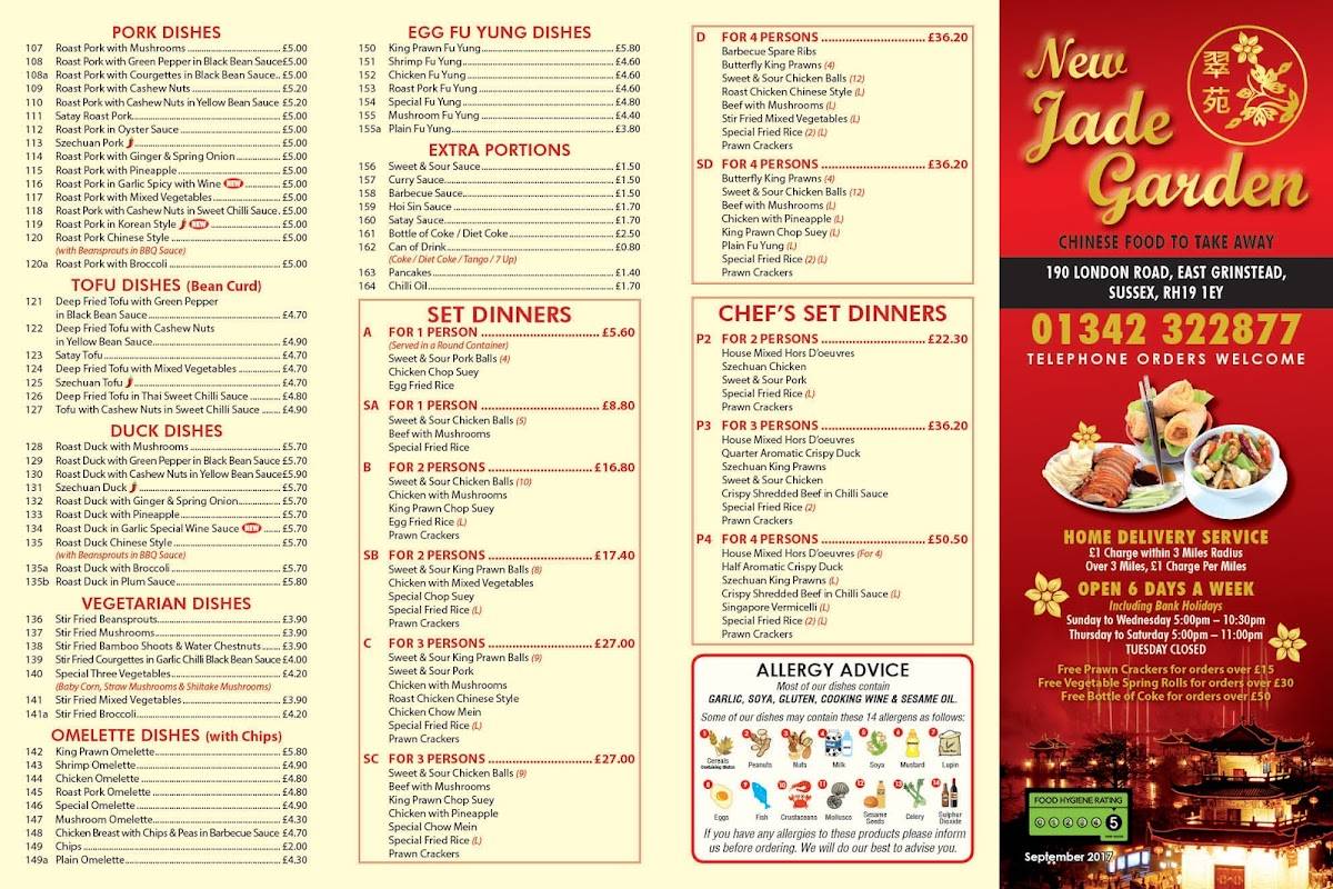 Menu at New Jade Garden fast food, East Grinstead