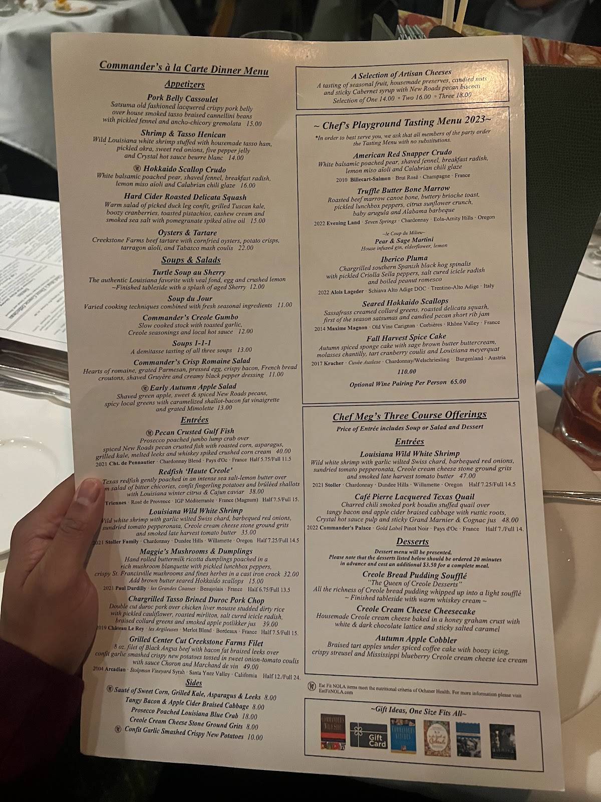 Menu at Commander's Palace pub & bar, New Orleans