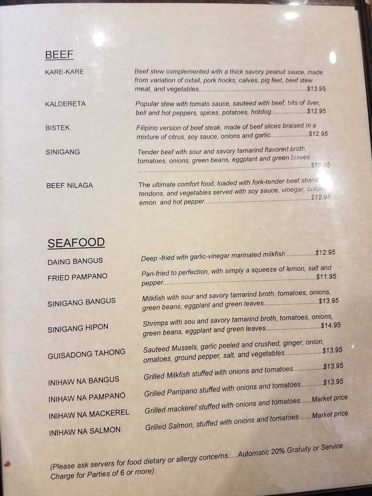Menu at Tita Mia's Filipino Restaurant & Cafe, Niles