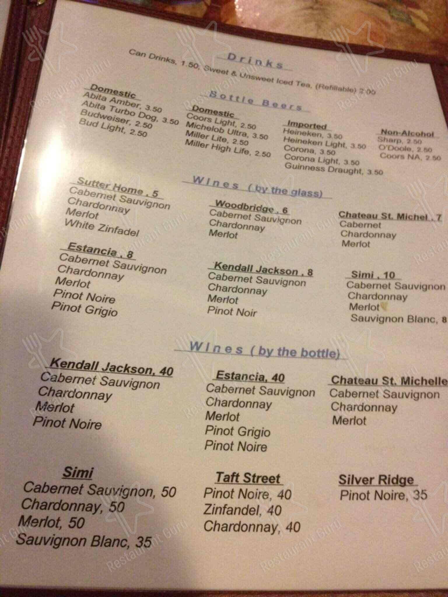 Menu at Nobile's Restaurant & Bar, Lutcher