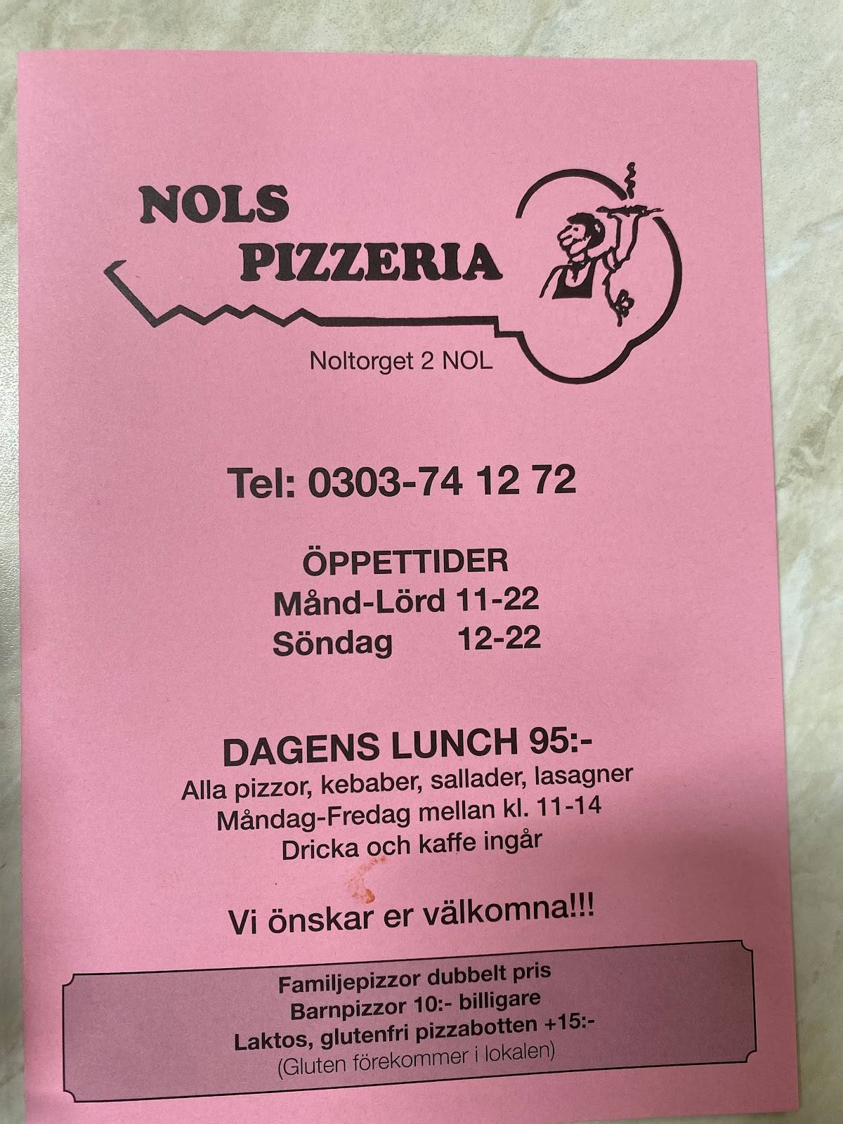 Menu at Nols Pizzeria, Nödinge-Nol
