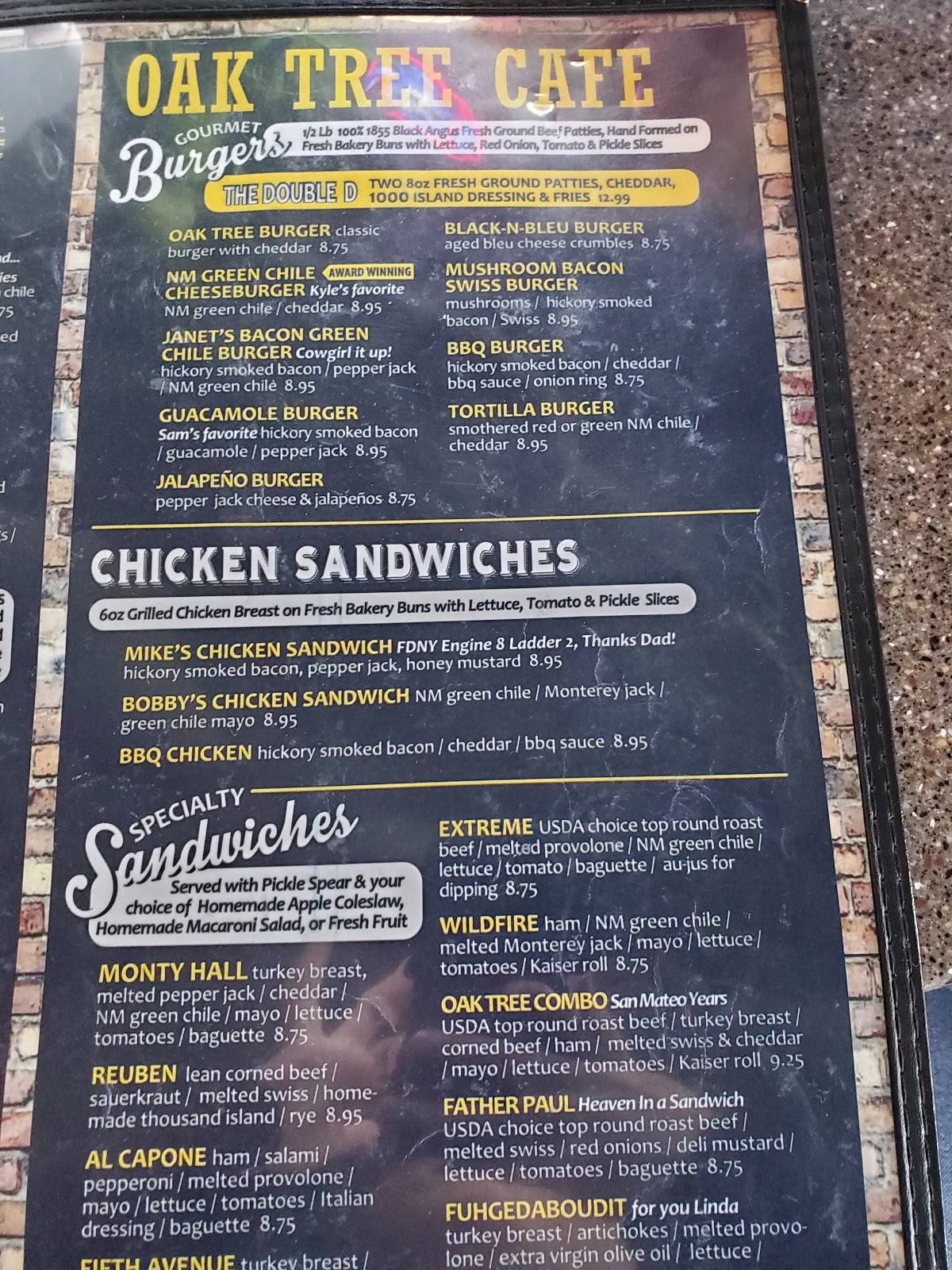 Menu at Oak Tree Cafe, Albuquerque, Alameda Blvd NE