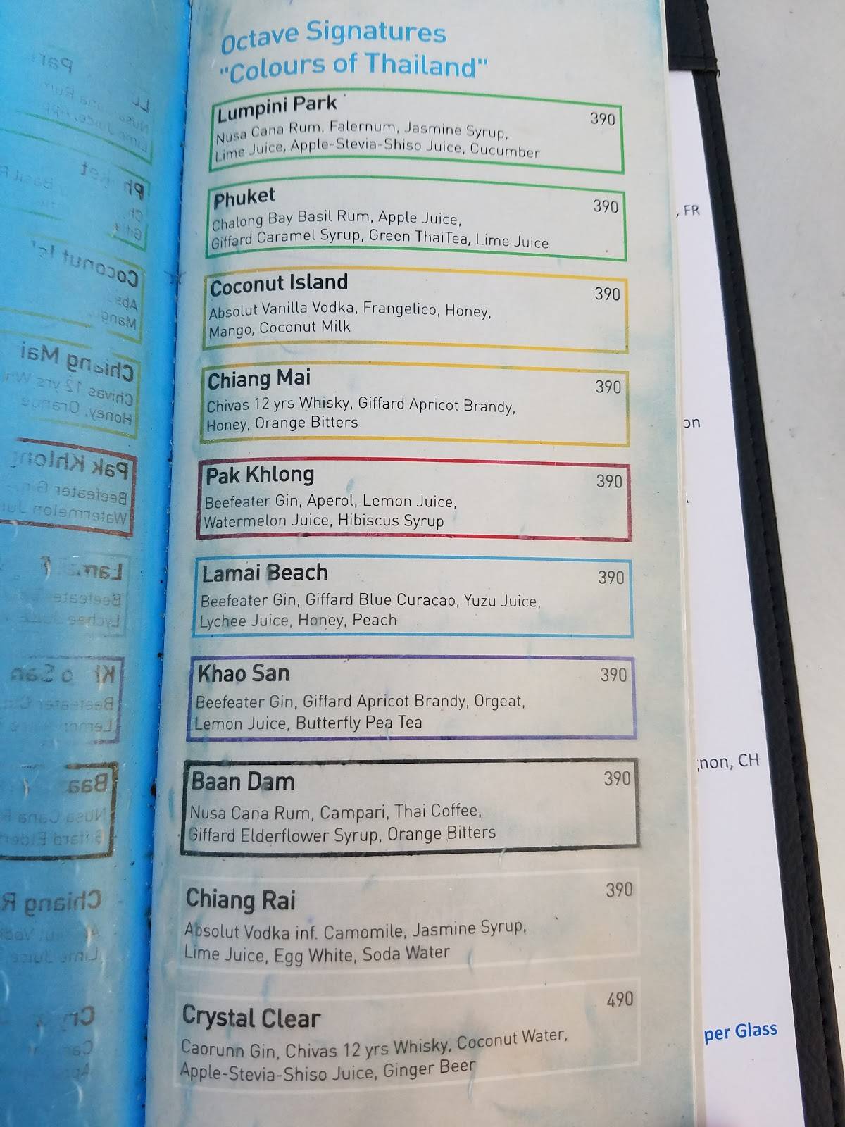 Menu at Octave Rooftop Lounge & Bar, Bangkok