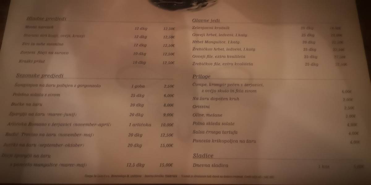 Menu at Compa Restaurant Okrepčevalnica Čompa, Ljubljana