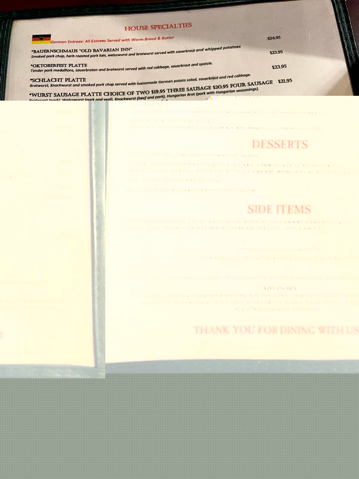 Menu at Old Bavaria Inn Restaurant, Helen