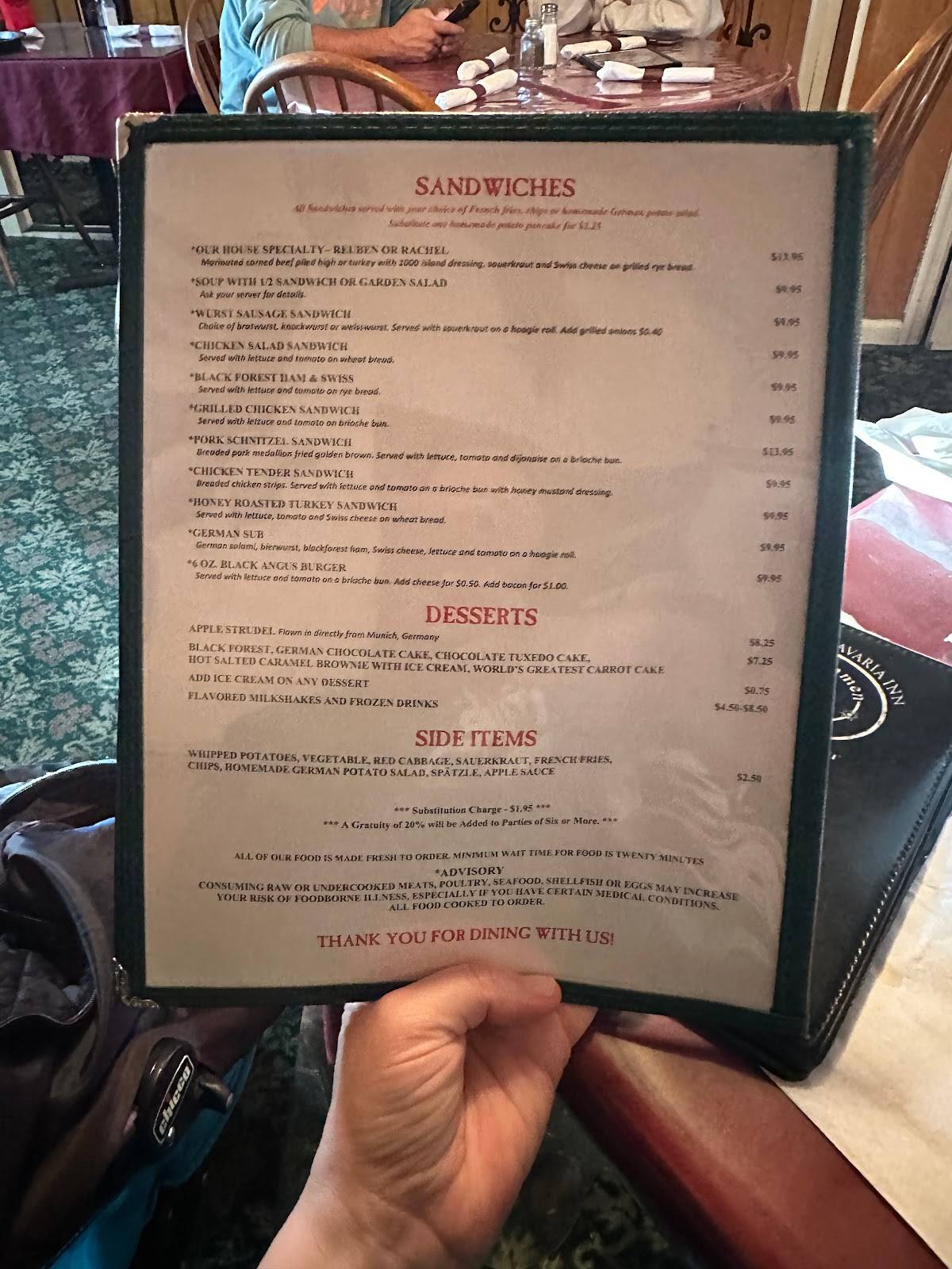 Menu at Old Bavaria Inn Restaurant, Helen