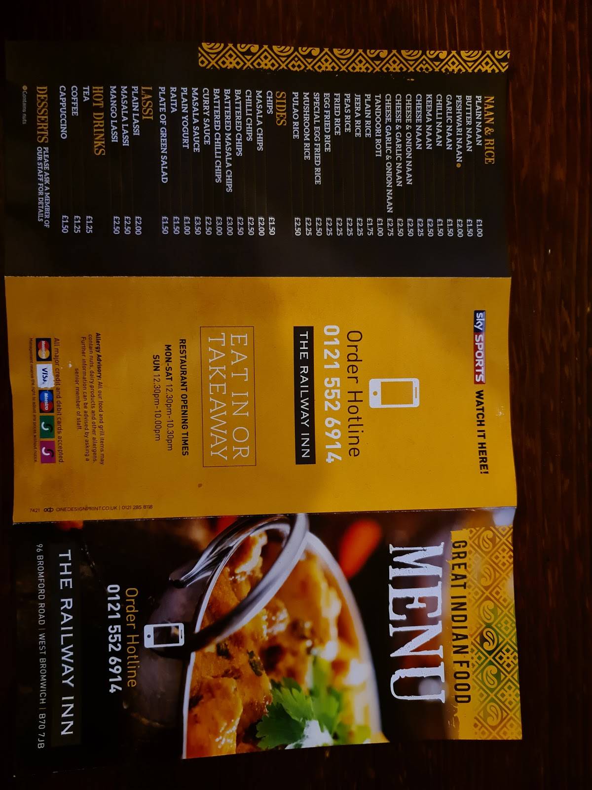 Menu at The Railway Inn pub & bar, West Bromwich, 96 Bromford Ln