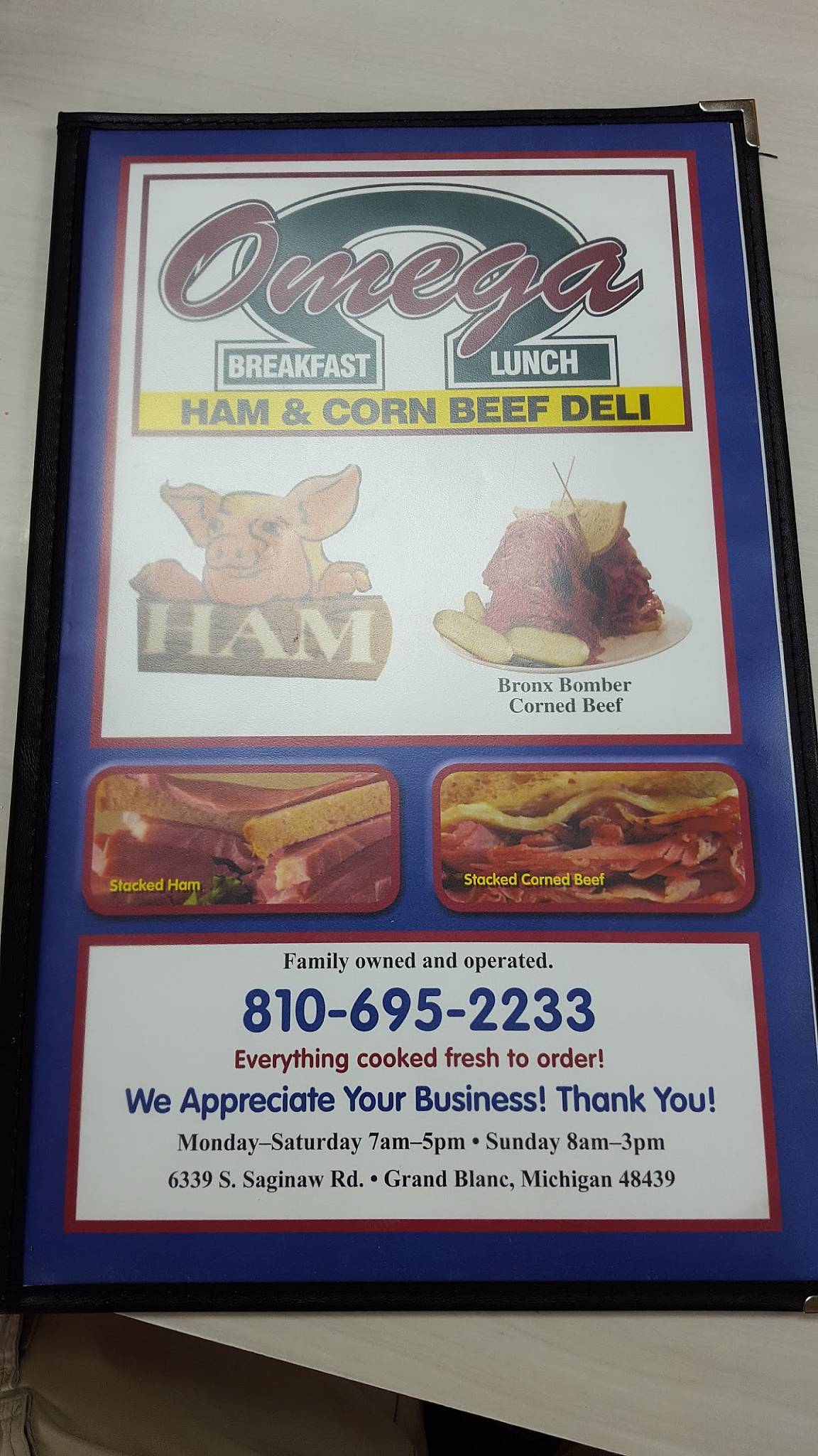 Menu at Omega Ham & Corn Beef Deli restaurant, Grand Blanc
