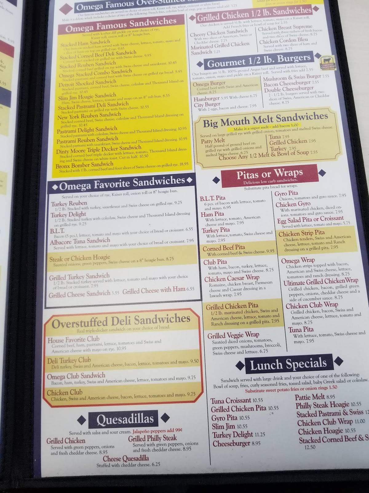 Menu at Omega Ham & Corn Beef Deli restaurant, Grand Blanc