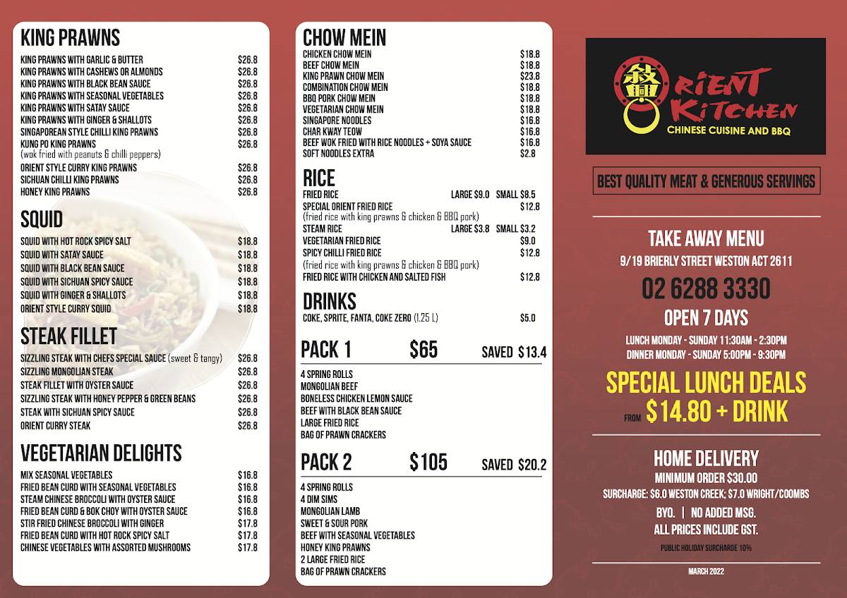 Menu at Orient Kitchen restaurant, Weston