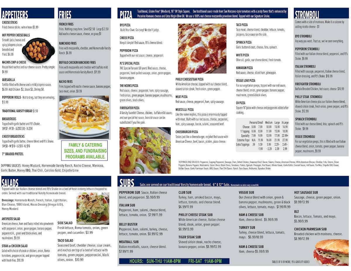Menu at Original PJ's Pizza - Moundsville pizzeria, Moundsville