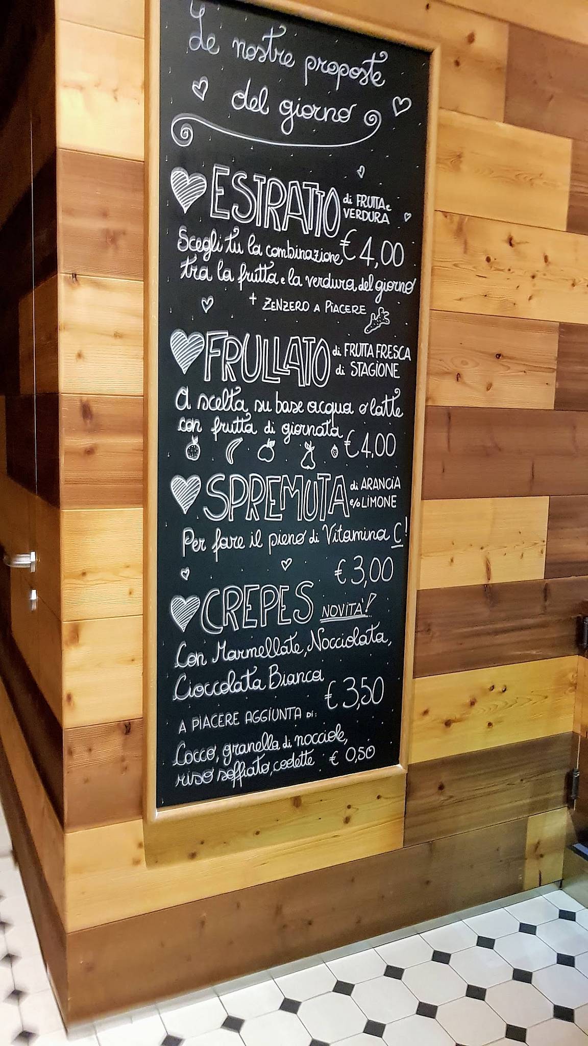 Menu at Orto Gelato, Milan
