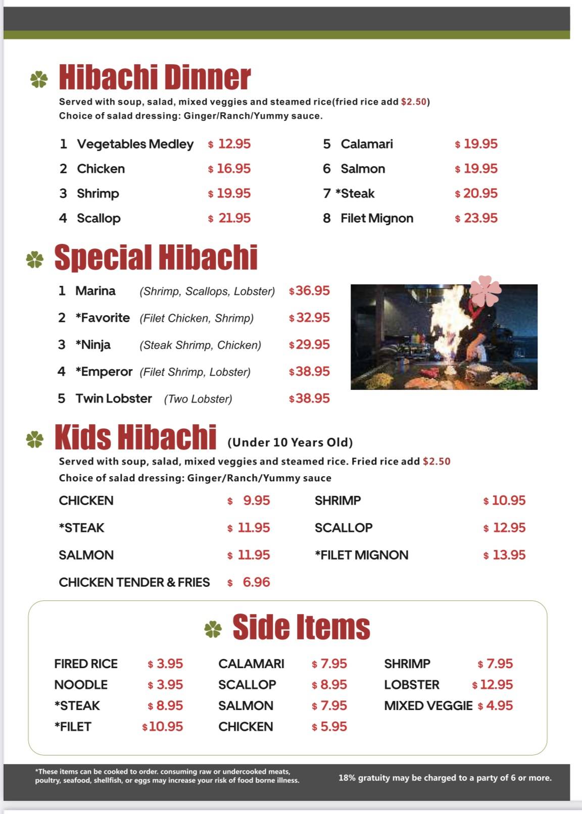 Menu at Osaka Sushi & Steakhouse, Gaffney, Gaffney