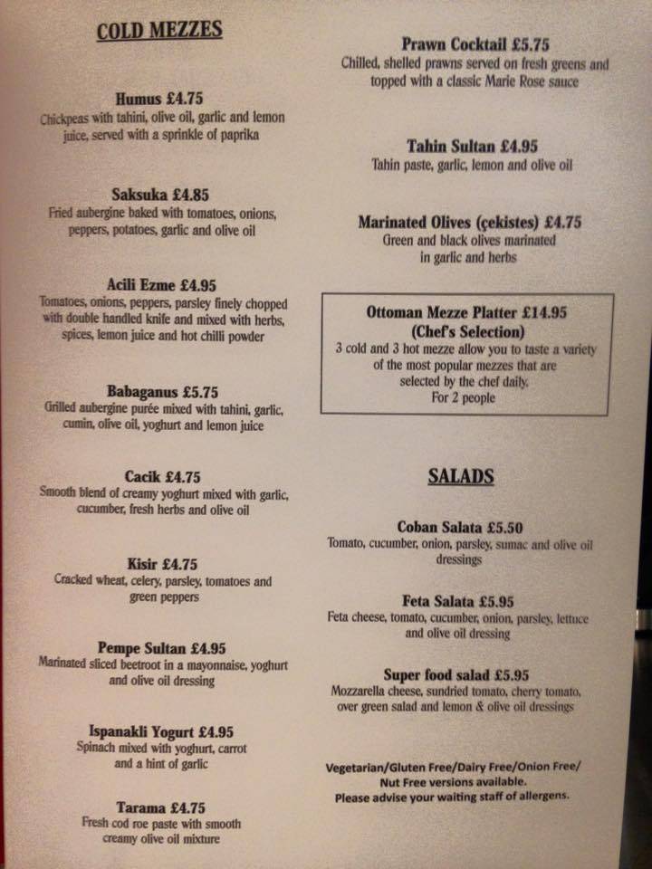 Menu at Ottoman Restaurant, Ipswich
