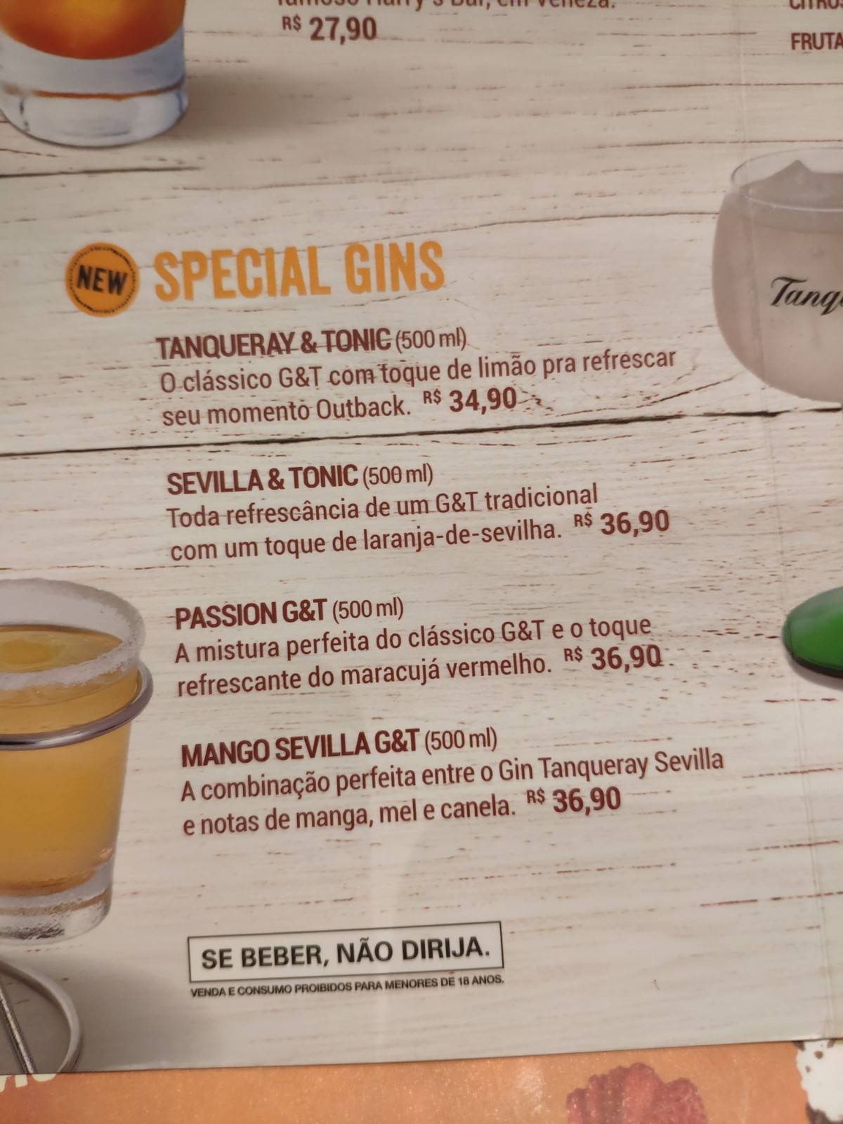 Menu em Outback Steakhouse, Florianópolis