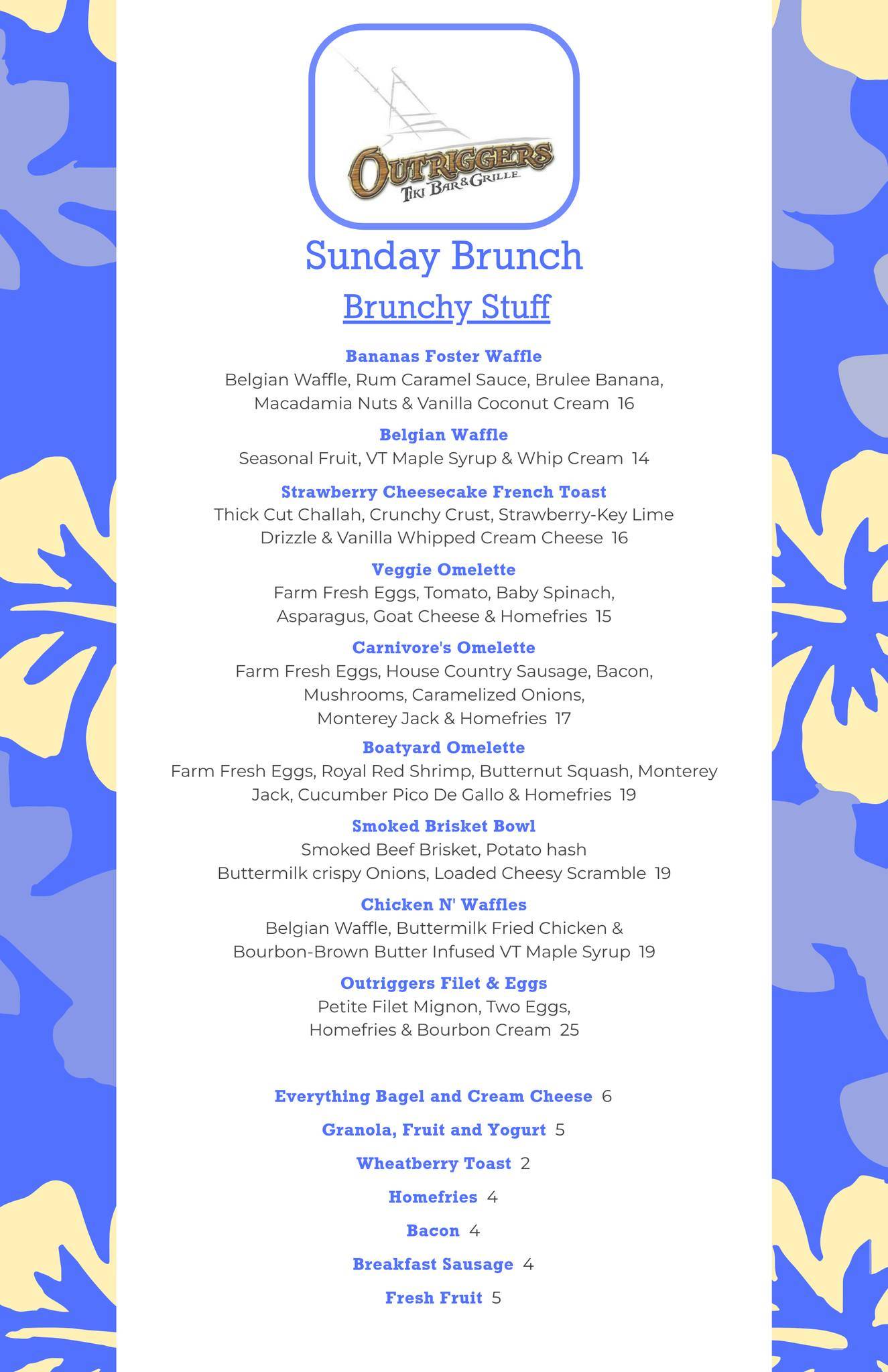 Menu at Outriggers Tiki Bar & Grille, New Smyrna Beach