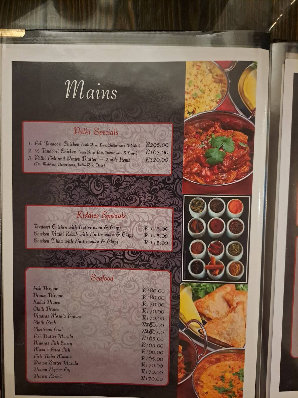 Menu at PALKI RESTAURANT DURBAN, Durban