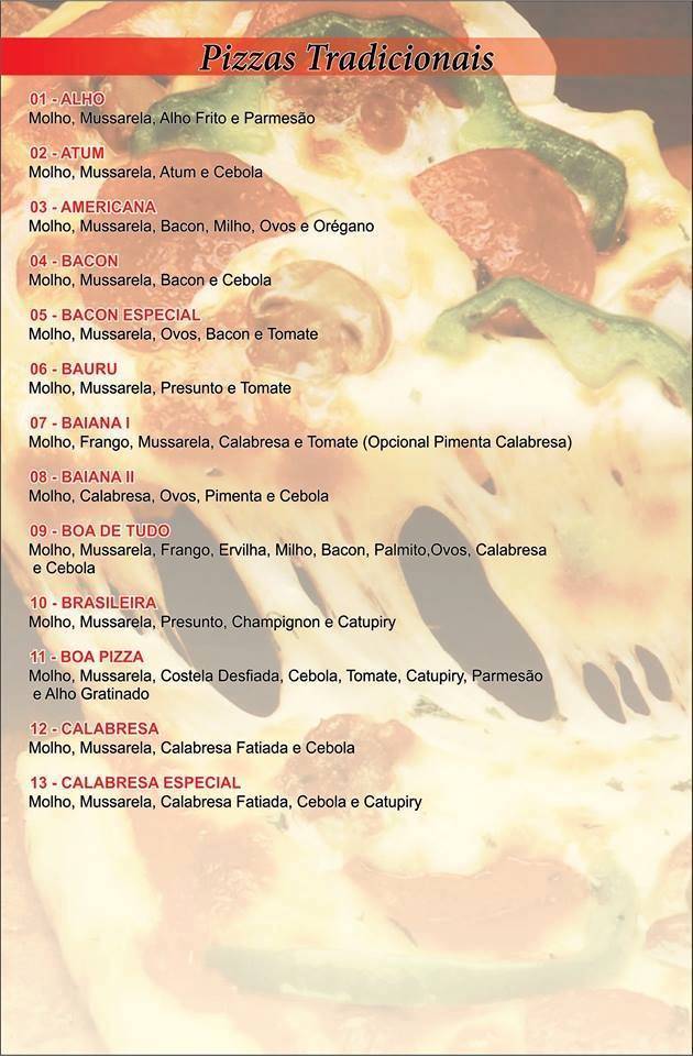 Menu em PIZZARIA BOA PIZZA, Tietê