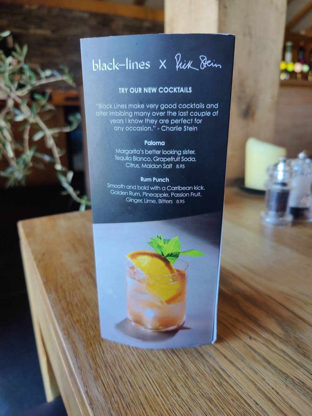 Menu at The Cornish Arms restaurant, Padstow