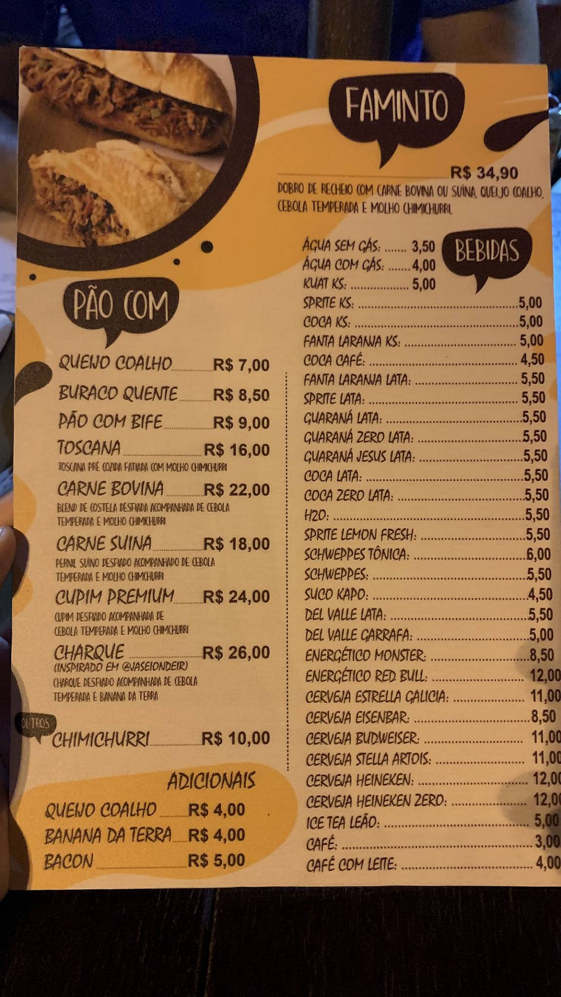 Menu at Pão com Carne, Aracaju