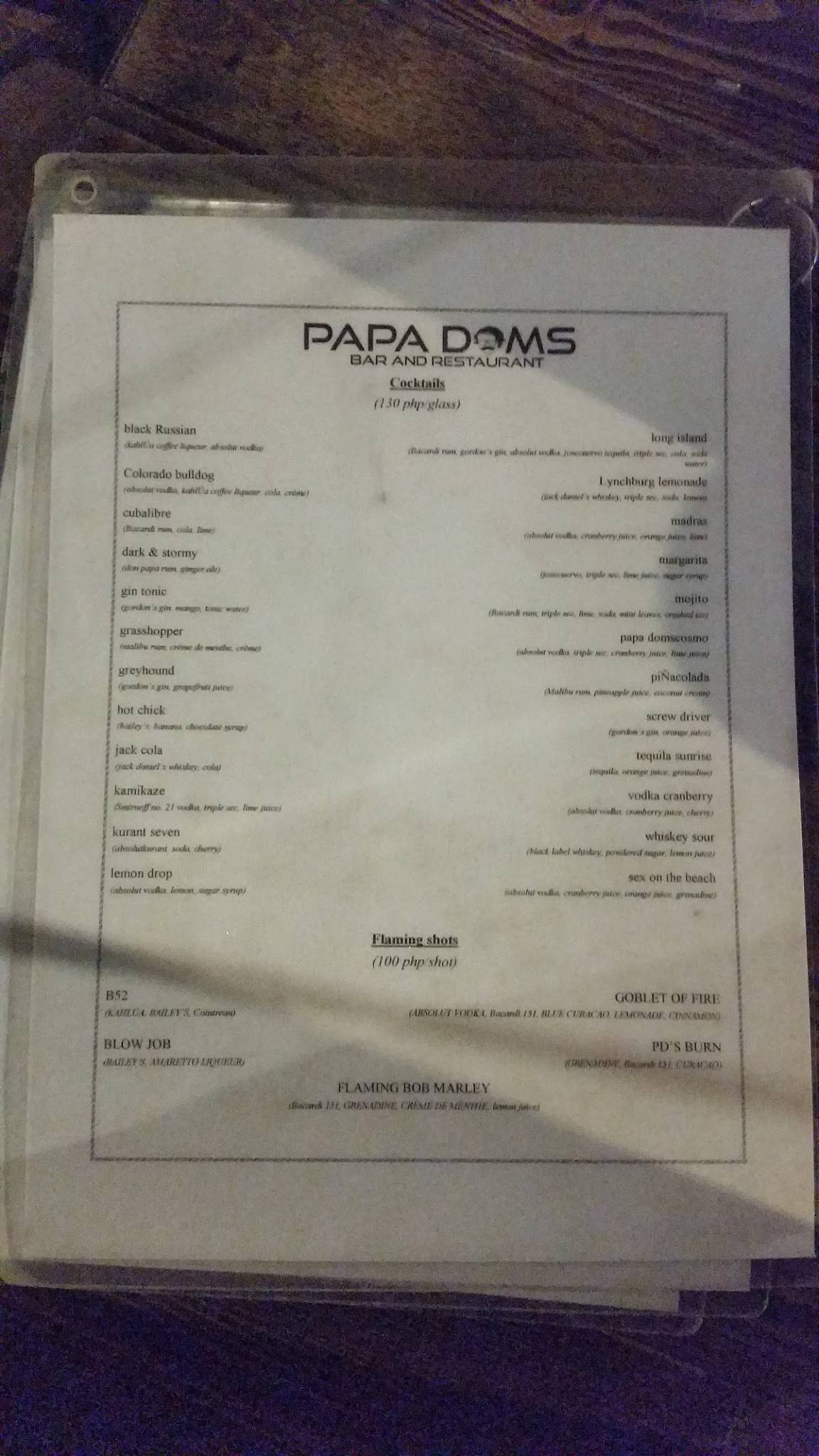 Menu at Papa Doms Bar and Restaurant - Tagaytay, Tagaytay