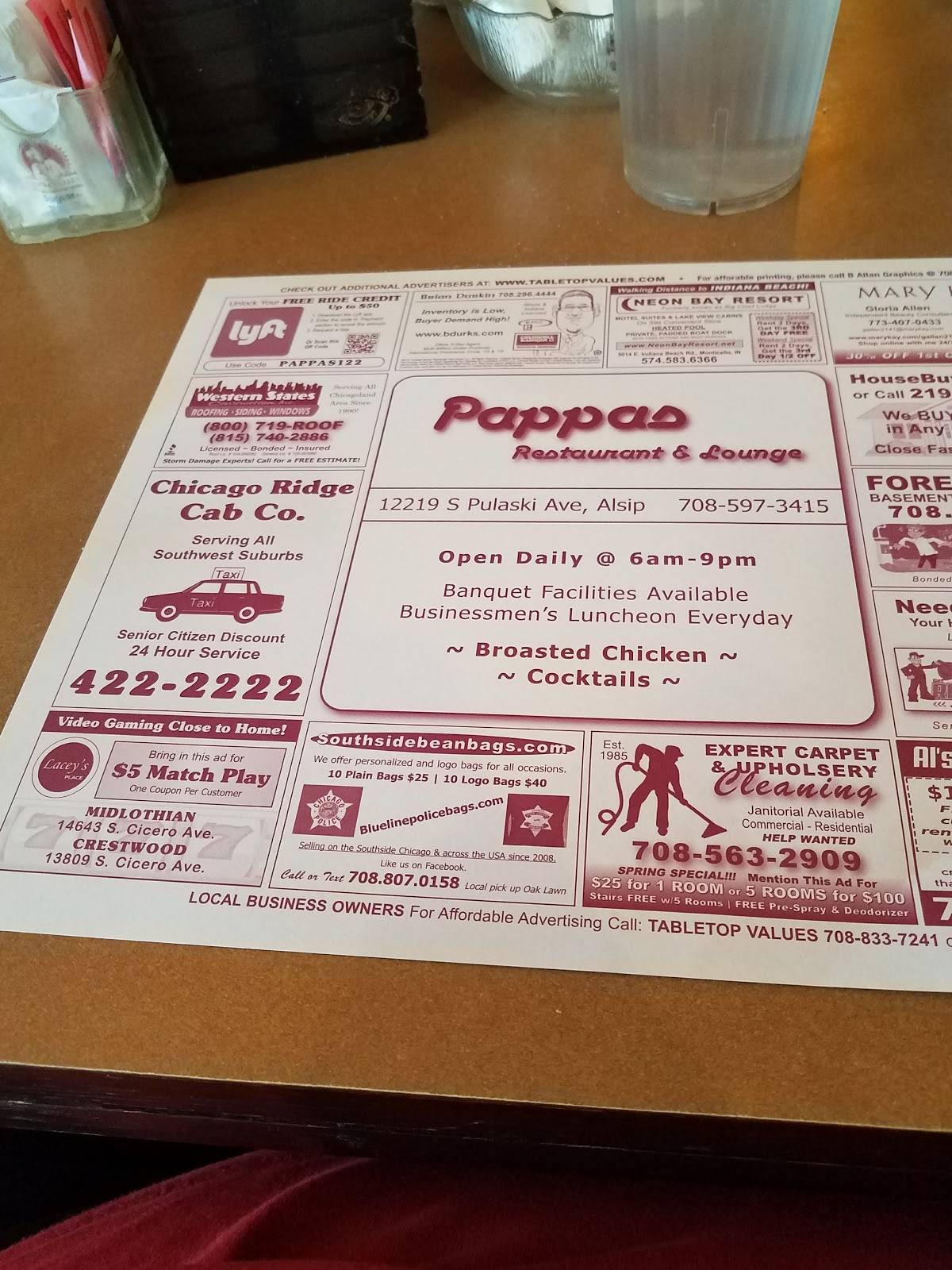 Menu at Pappas Restaurant & Lounge, Alsip
