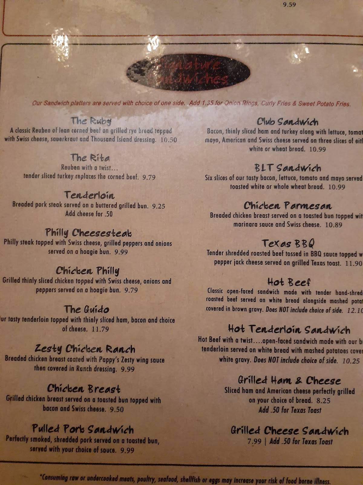 Menu at Pappy’s Grill & Pub, Saint Joseph