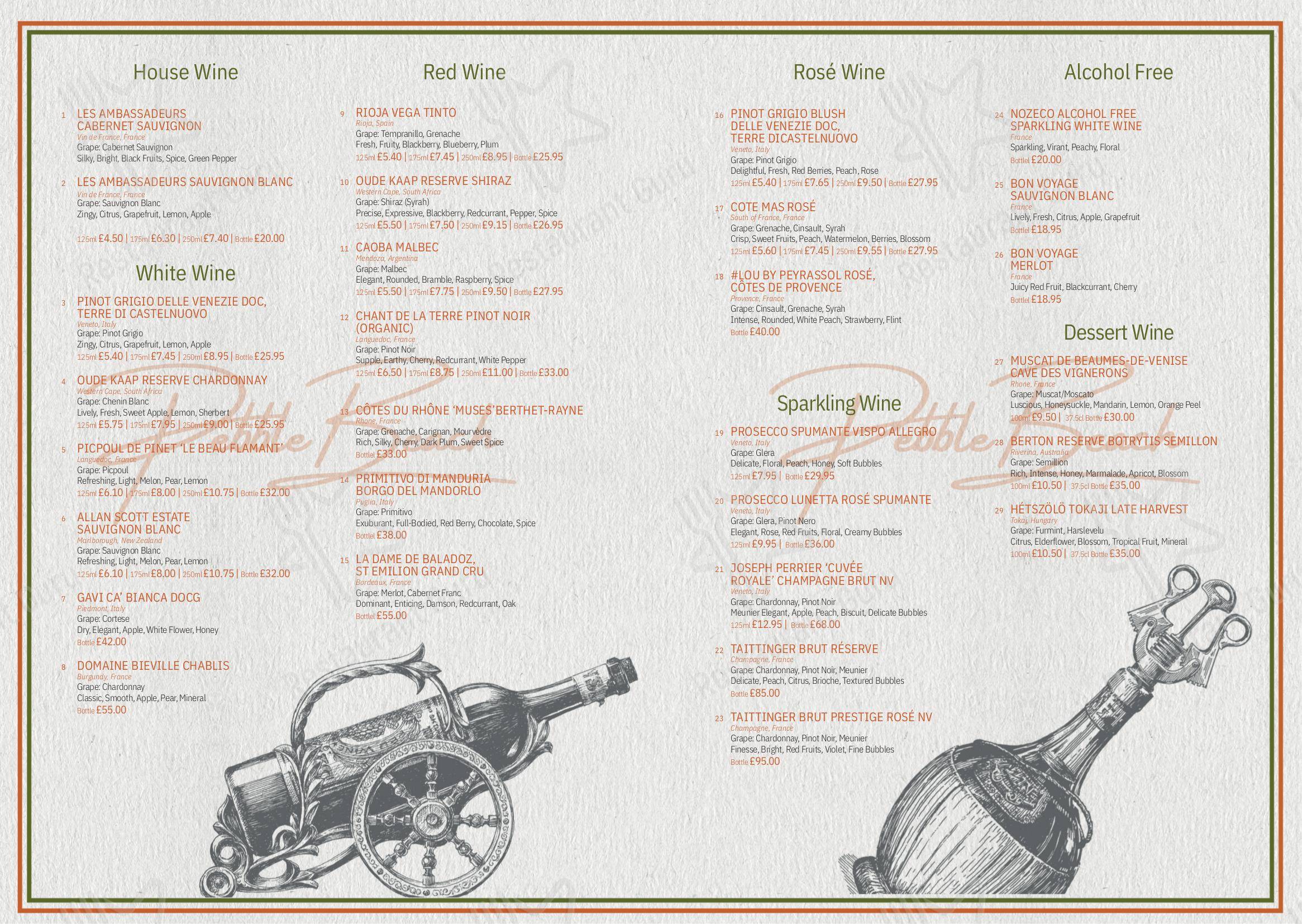 Menu at Pebble Beach Restaurant, Barton on Sea