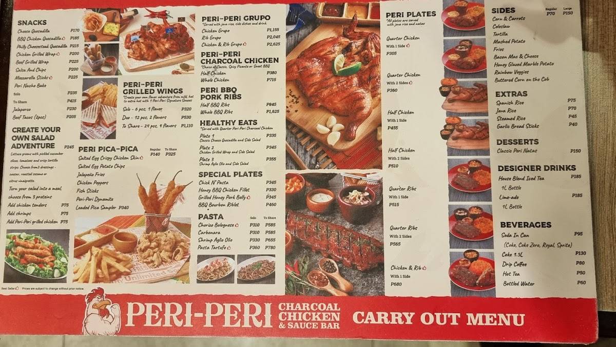 Carta de Peri-Peri Charcoal Chicken and Sauce Bar @ Vista Mall, Taguig