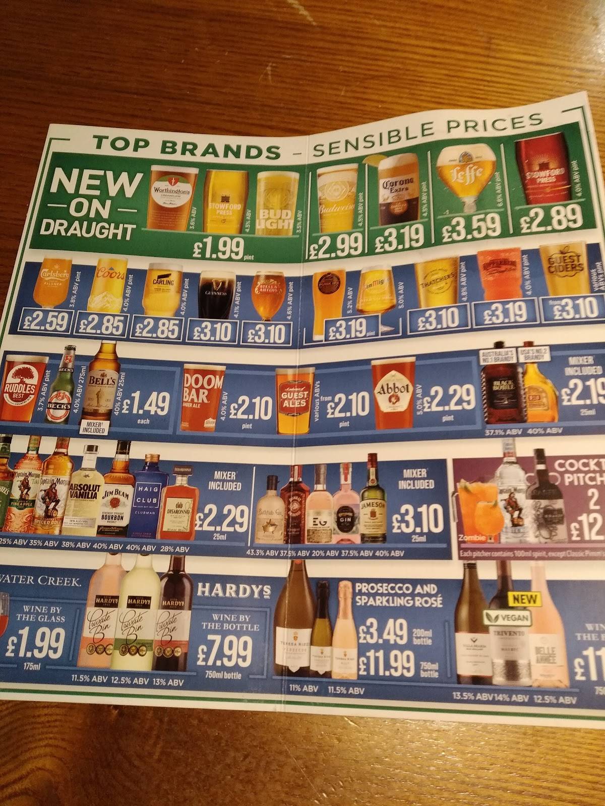 Menu at Perkin Warbeck - JD Wetherspoon pub & bar, Taunton