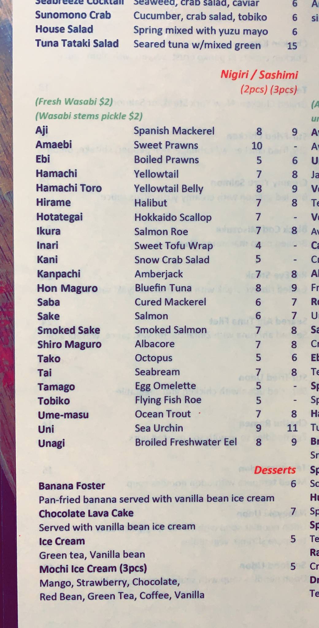 Menu at Gohan restaurant, Petaluma