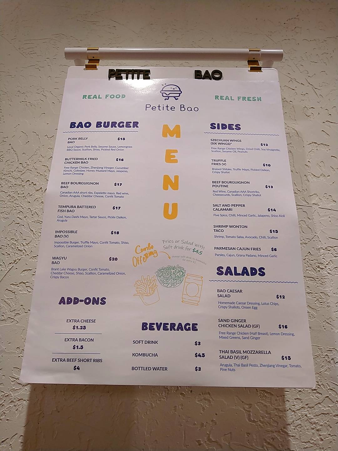 Menu at Petite Bao restaurant, Vancouver