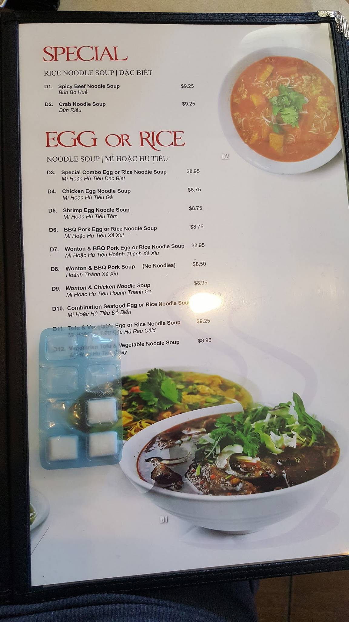 Menu at Phở Le restaurant, Sacramento