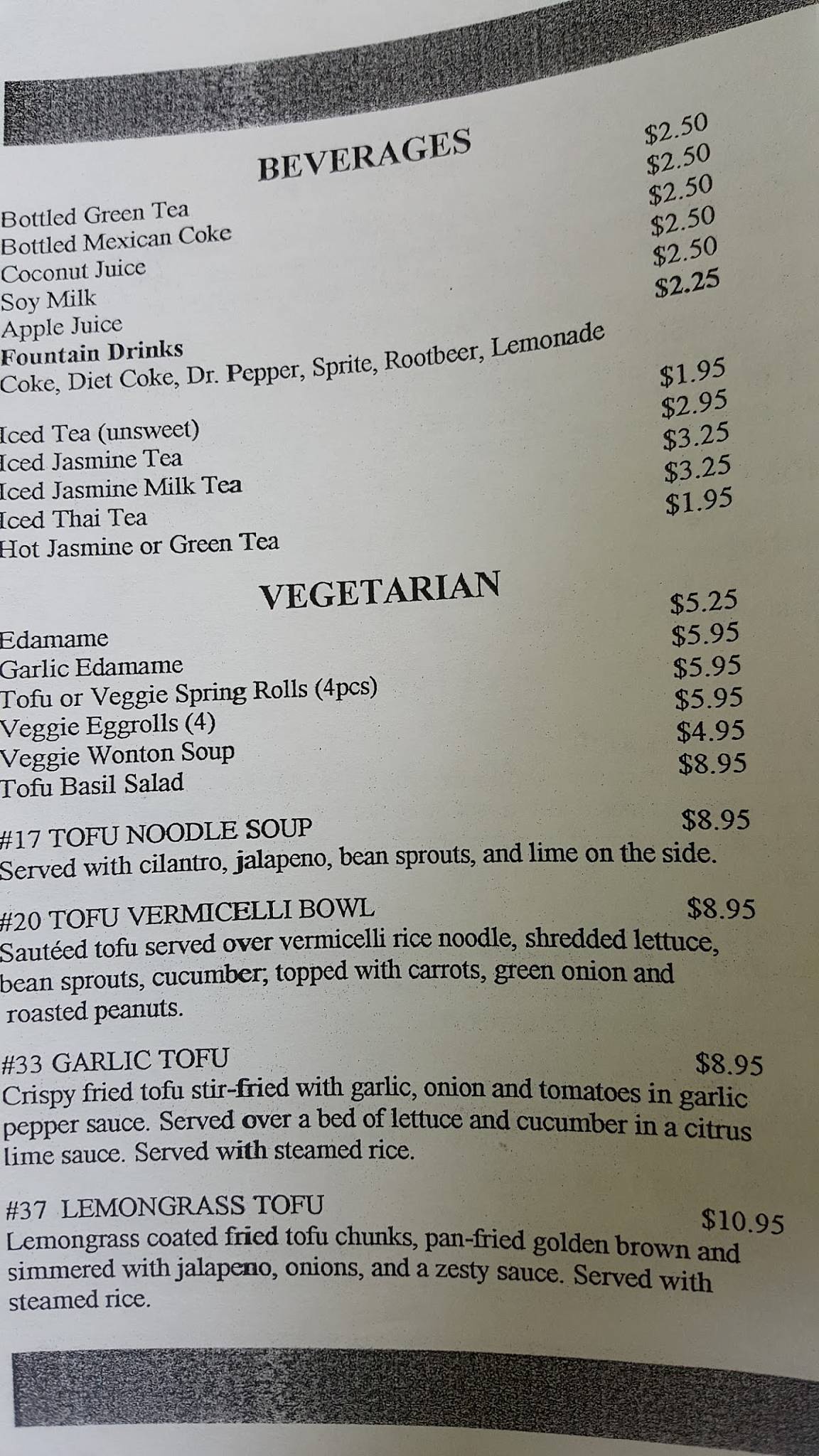 Menu at Pho Life restaurant, Corpus Christi