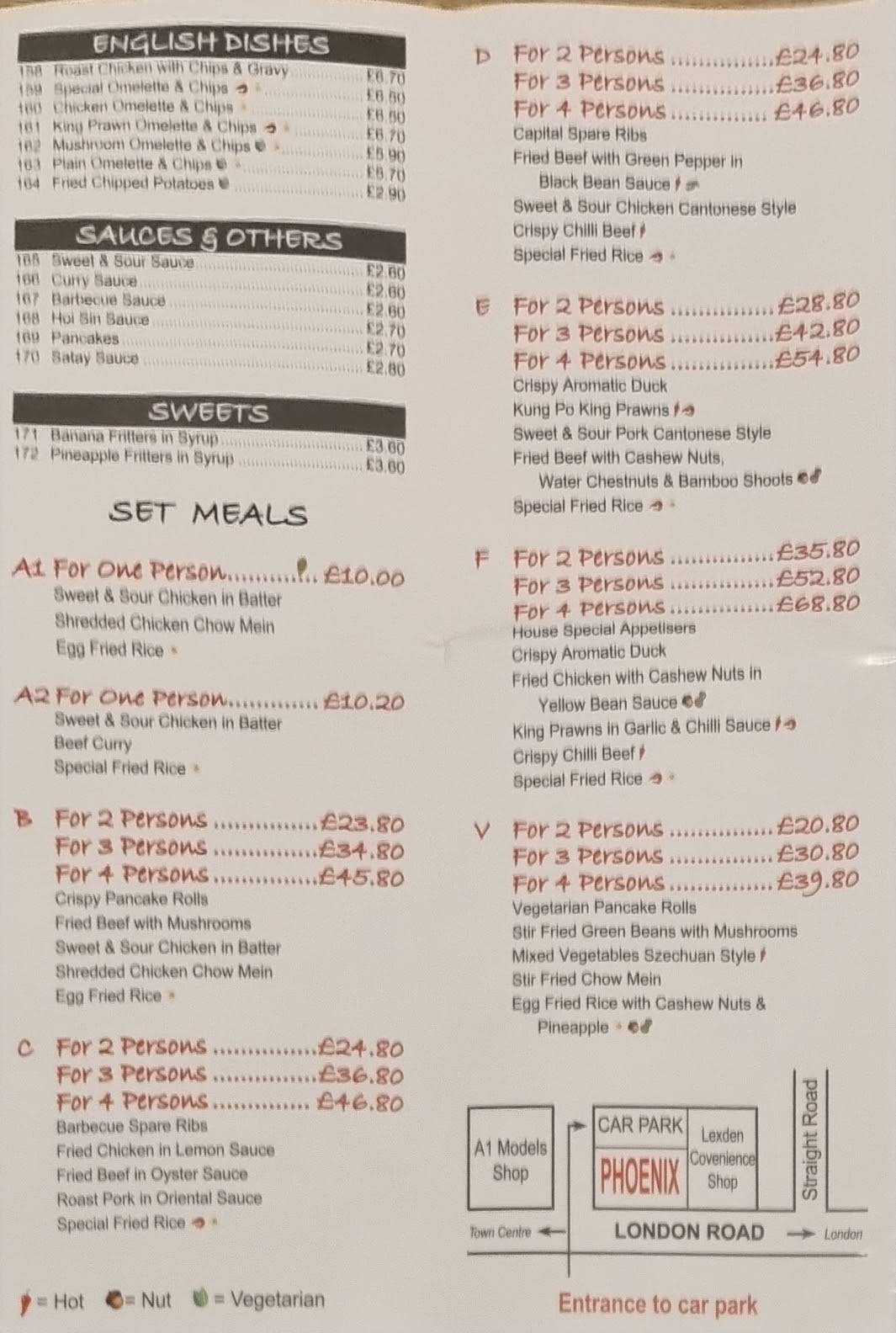 Menu at Phoenix Chinese Takeaway & Delivery fast food, Colchester