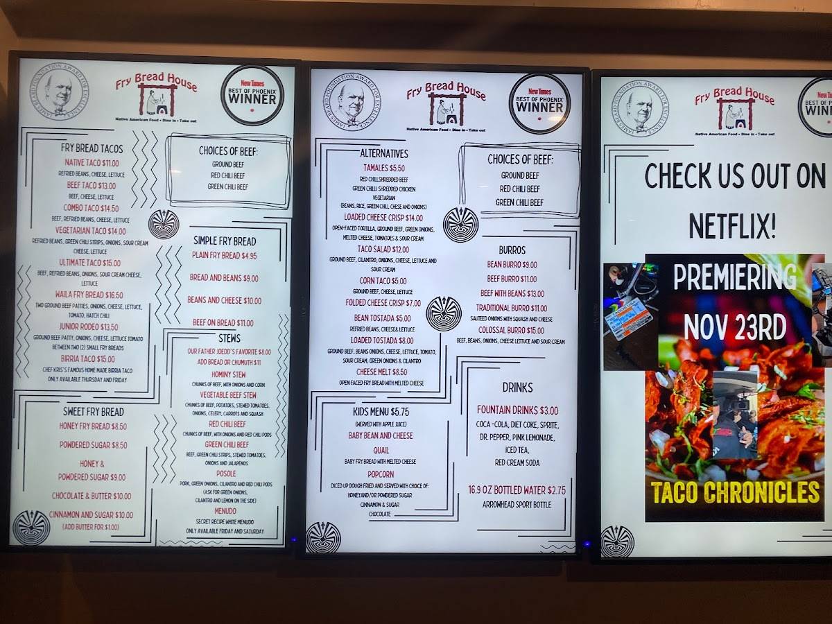 Menu at Fry Bread House restaurant, Phoenix, N 7th Ave
