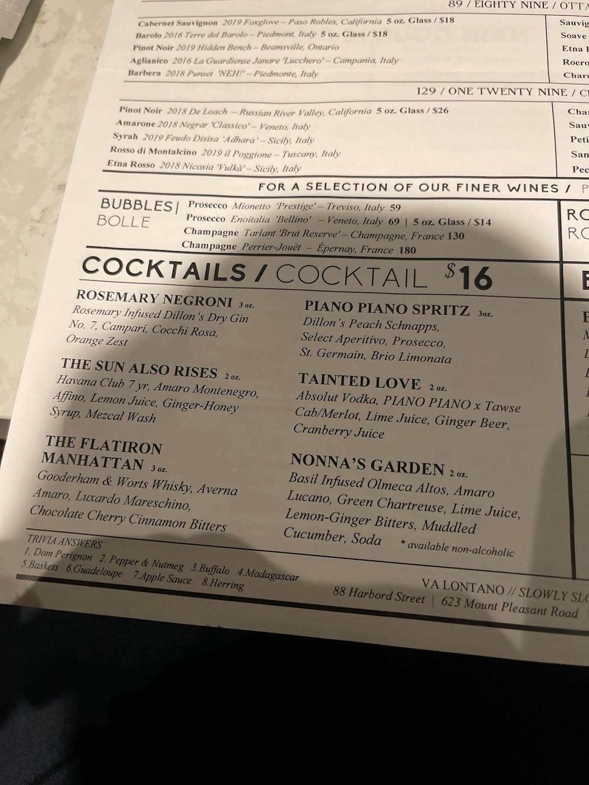 Menu at Piano Piano Restaurant, Oakville