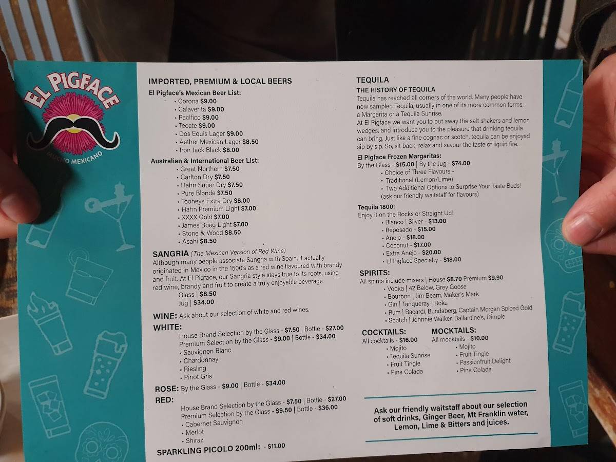 Menu at Pigface Seafood cafe, Woorim