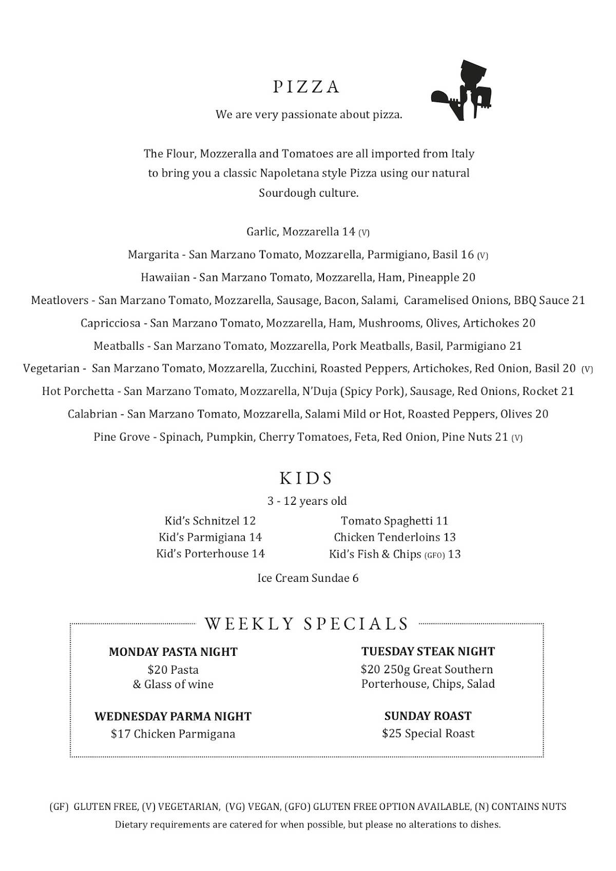 Menu at Pine Grove Hotel restaurant, Beaconsfield Upper
