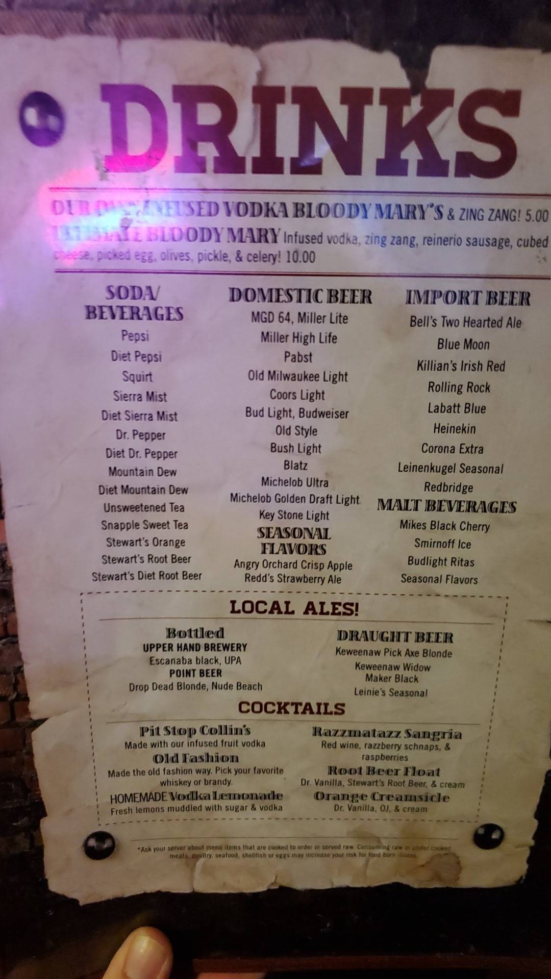 Menu at Pit Stop Bar & Grill, Bessemer