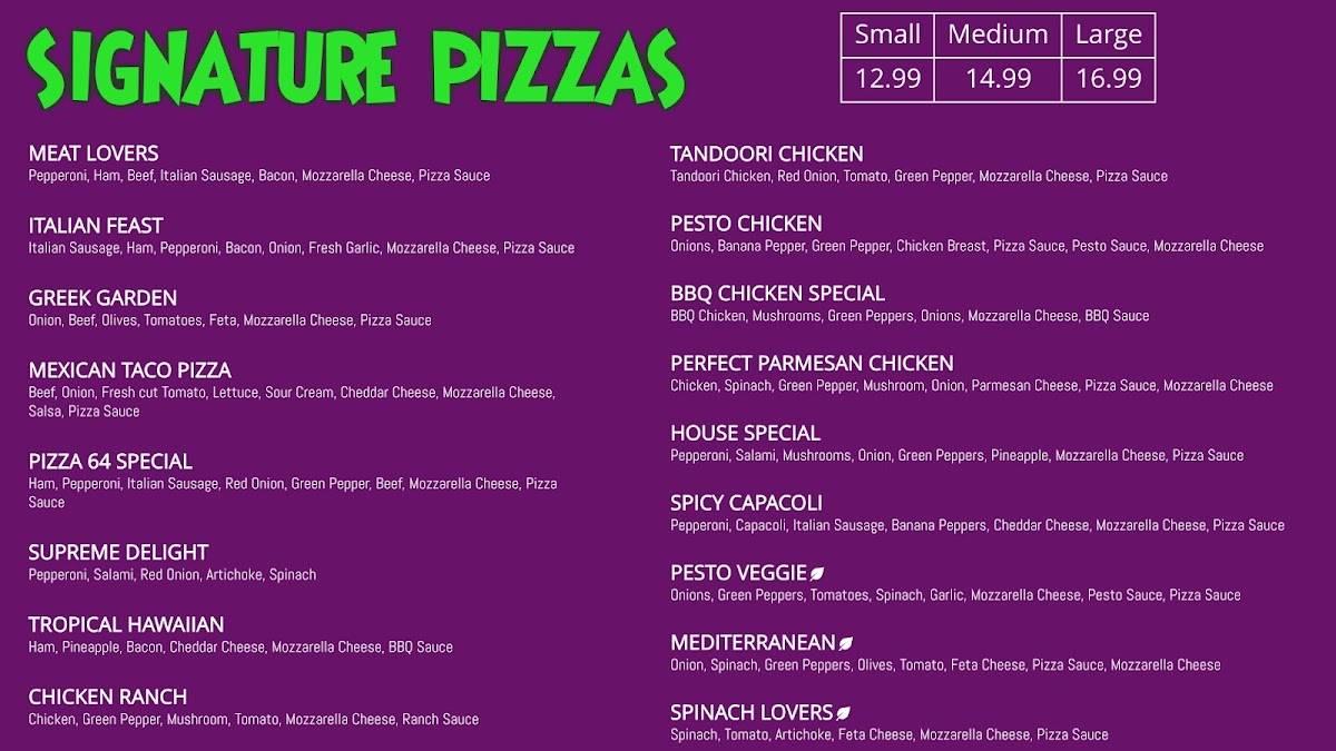 Carta del restaurante Pizza 64 (Millwoods), Edmonton
