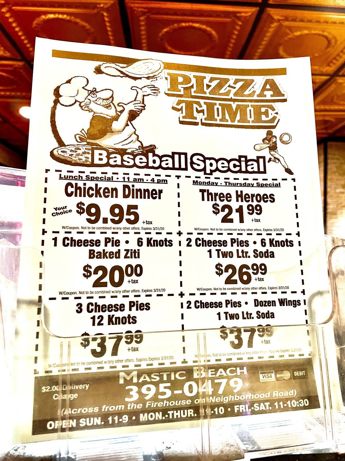 Menu at Pizza Time pizzeria, Mastic Beach