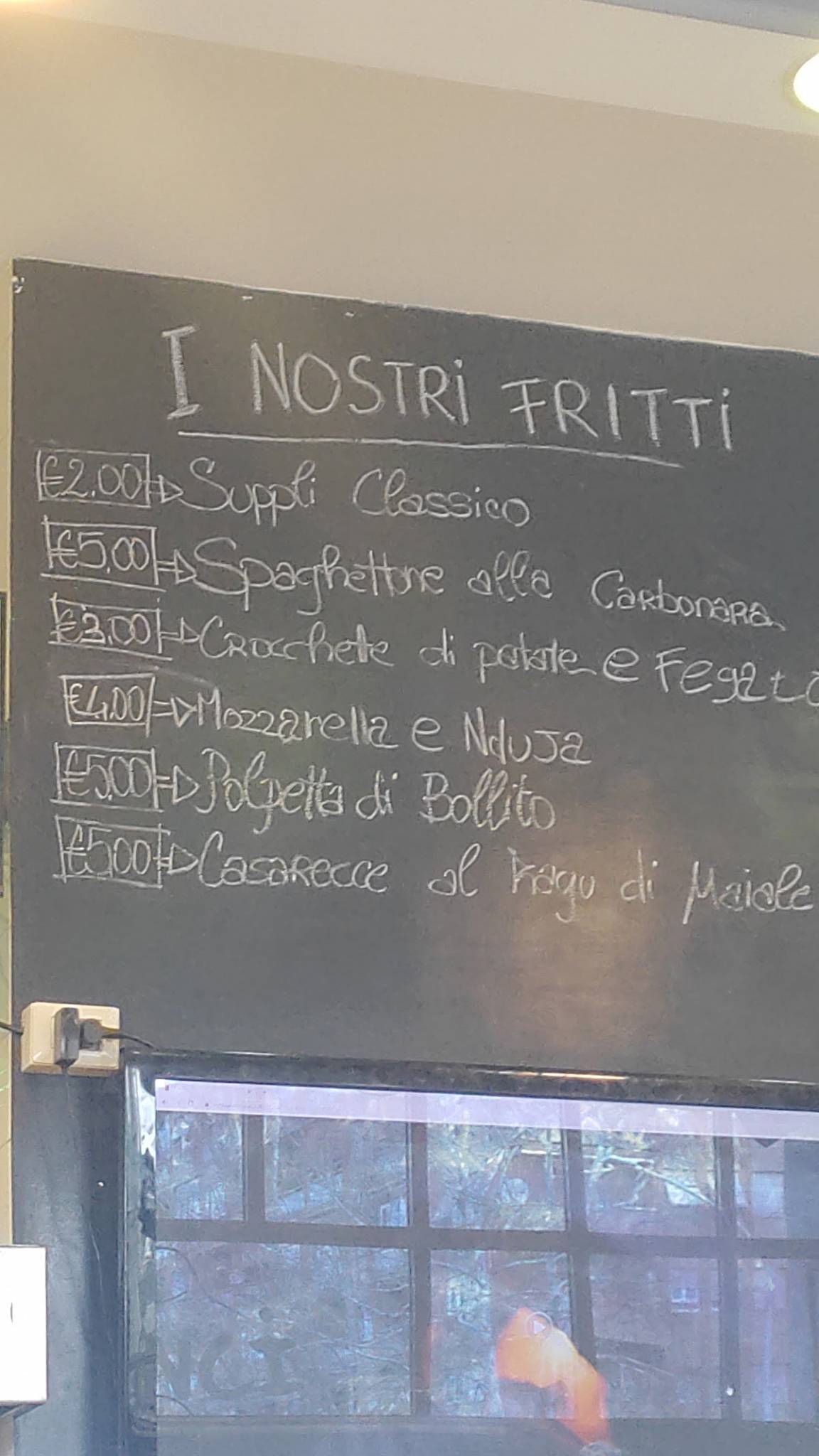 Menu at Bonci Pizzarium pizzeria, Rome