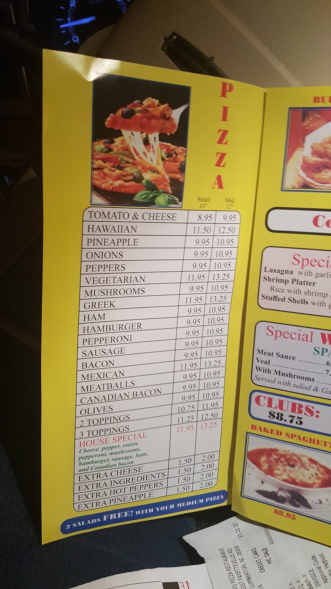 Menu at Bravo Pleasant Pizza Inc pizzeria, Lumberton