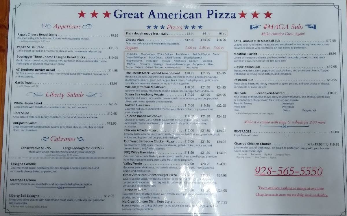 Menu at Great American Pizza and Subs pizzeria, Golden Valley