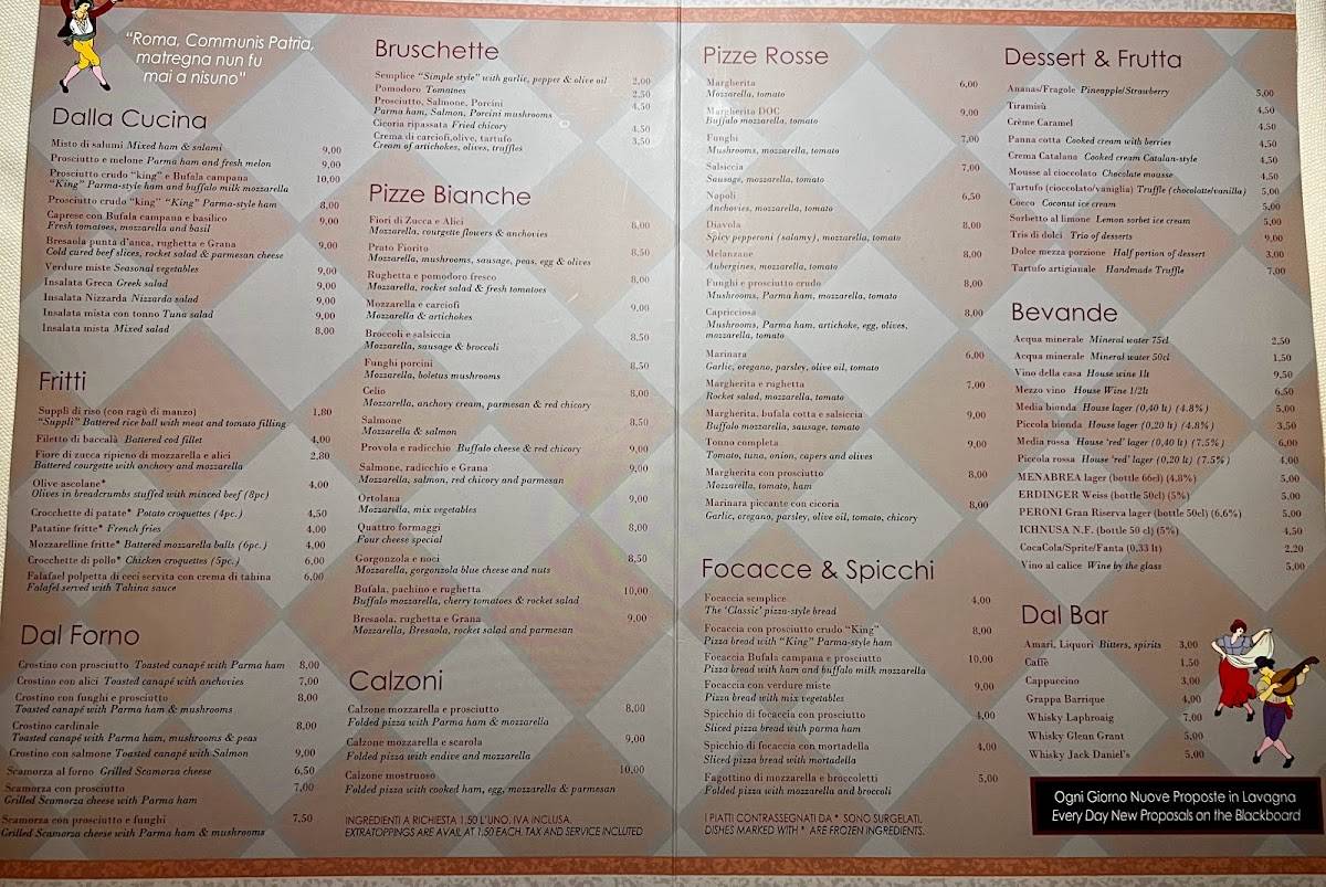 Menu at Li Rioni a Santiquattro pizzeria, Rome, Via dei SS. Quattro