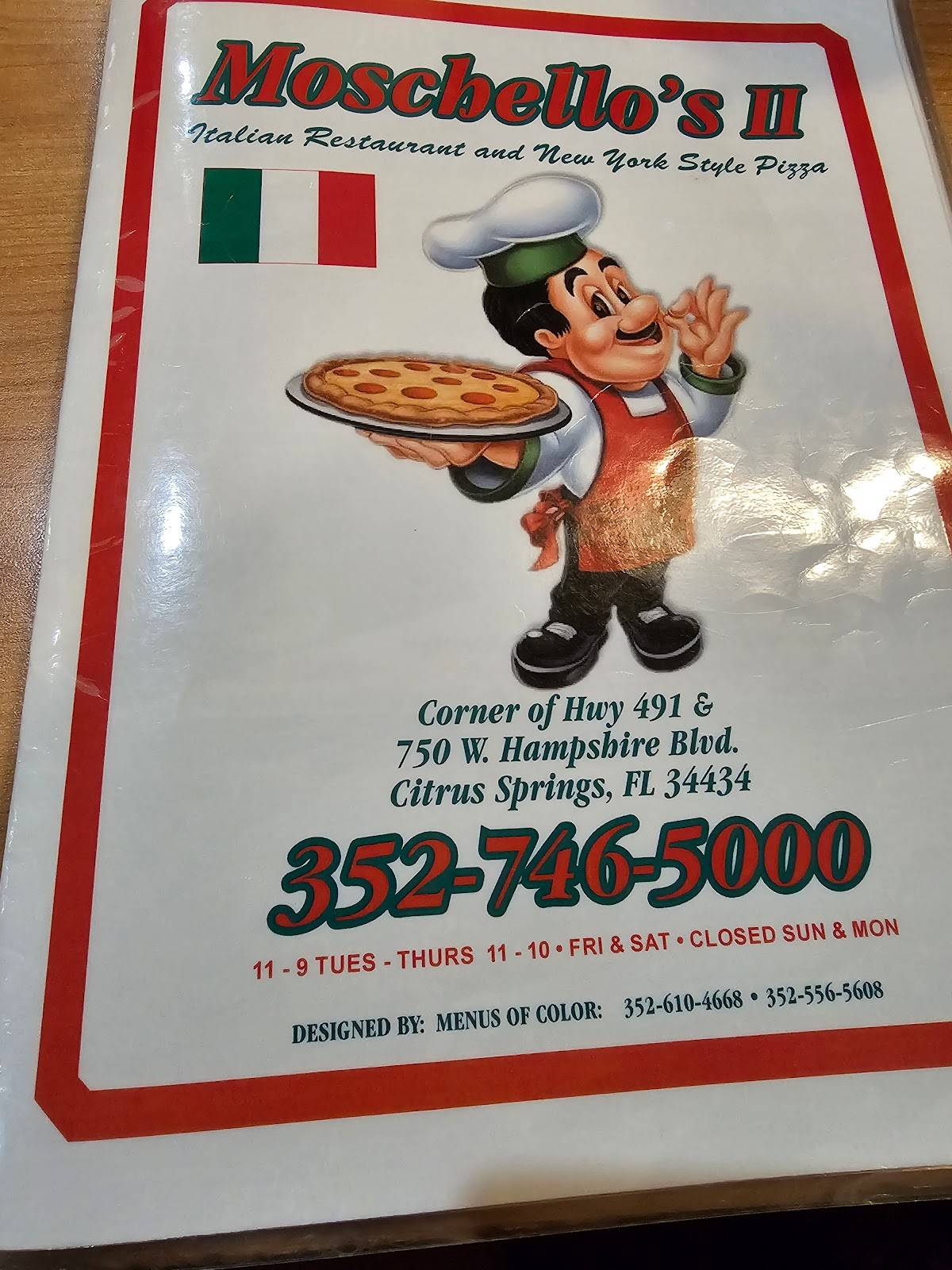 Menu at Moschello's II pizzeria, Citrus Springs